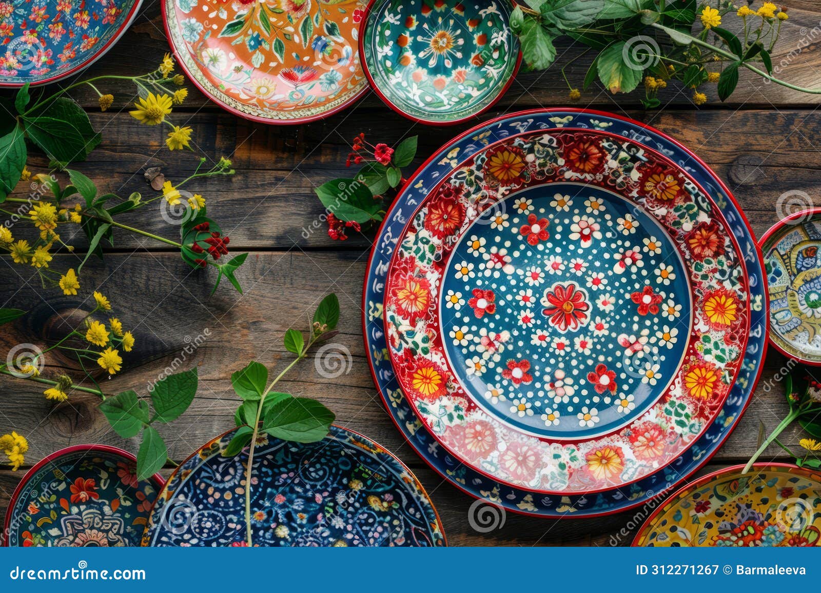 Ceramic Decorative Plates with Colorful Floral Patterns. Generative AI ...