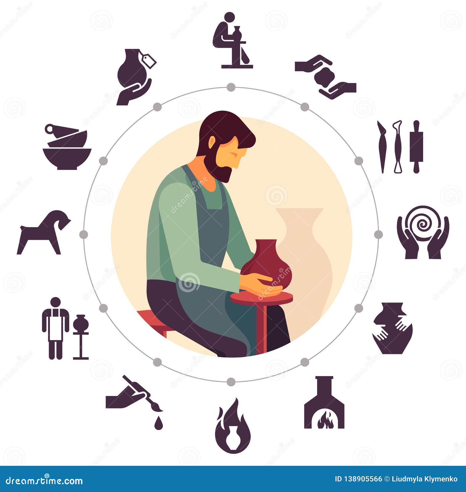 Pottery Isolated Line Icons And Vector Illustration. Ceramic Dishes Set ...