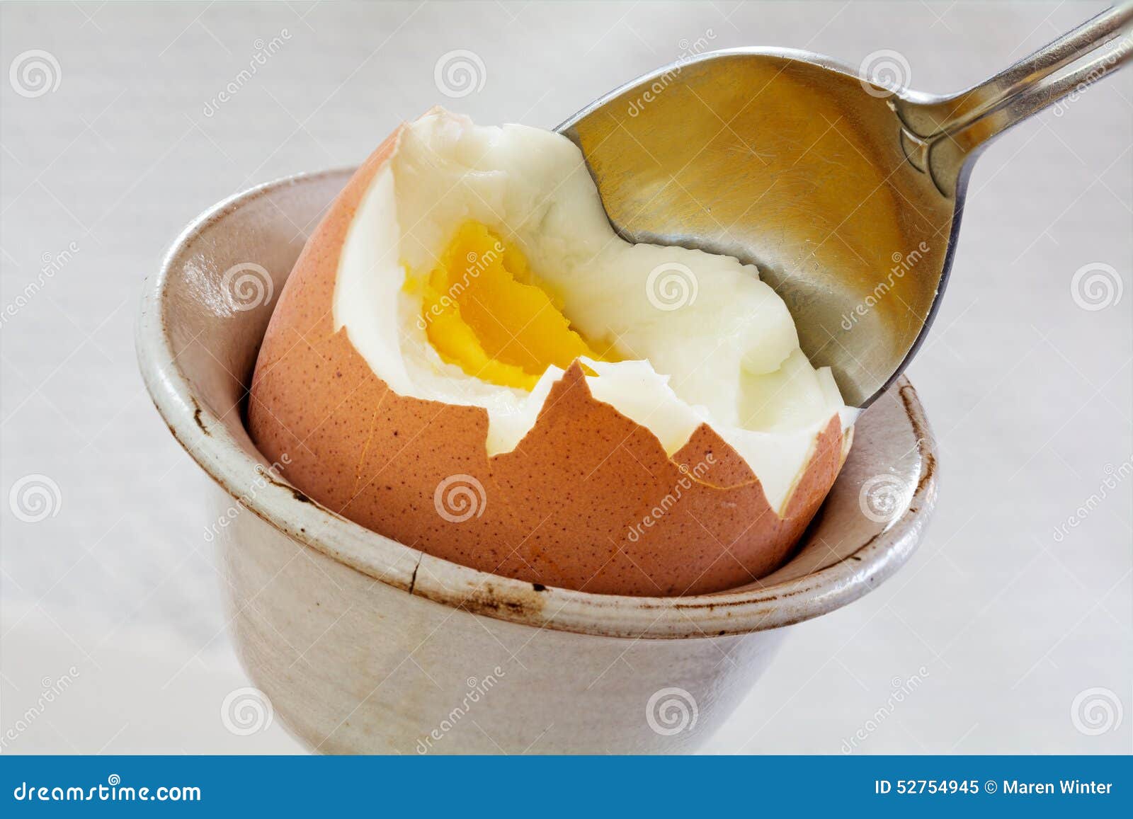 Ceramic Egg Cup with a Boiled Egg and a Spoon Stock Image - Image of ...