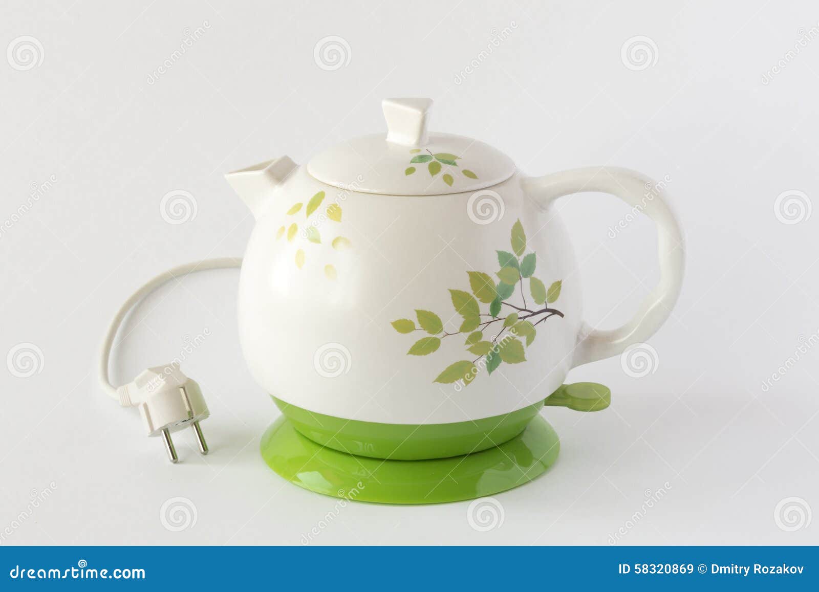 Ceramic Electric Kettle with Green Pattern Stock Image - Image of ...