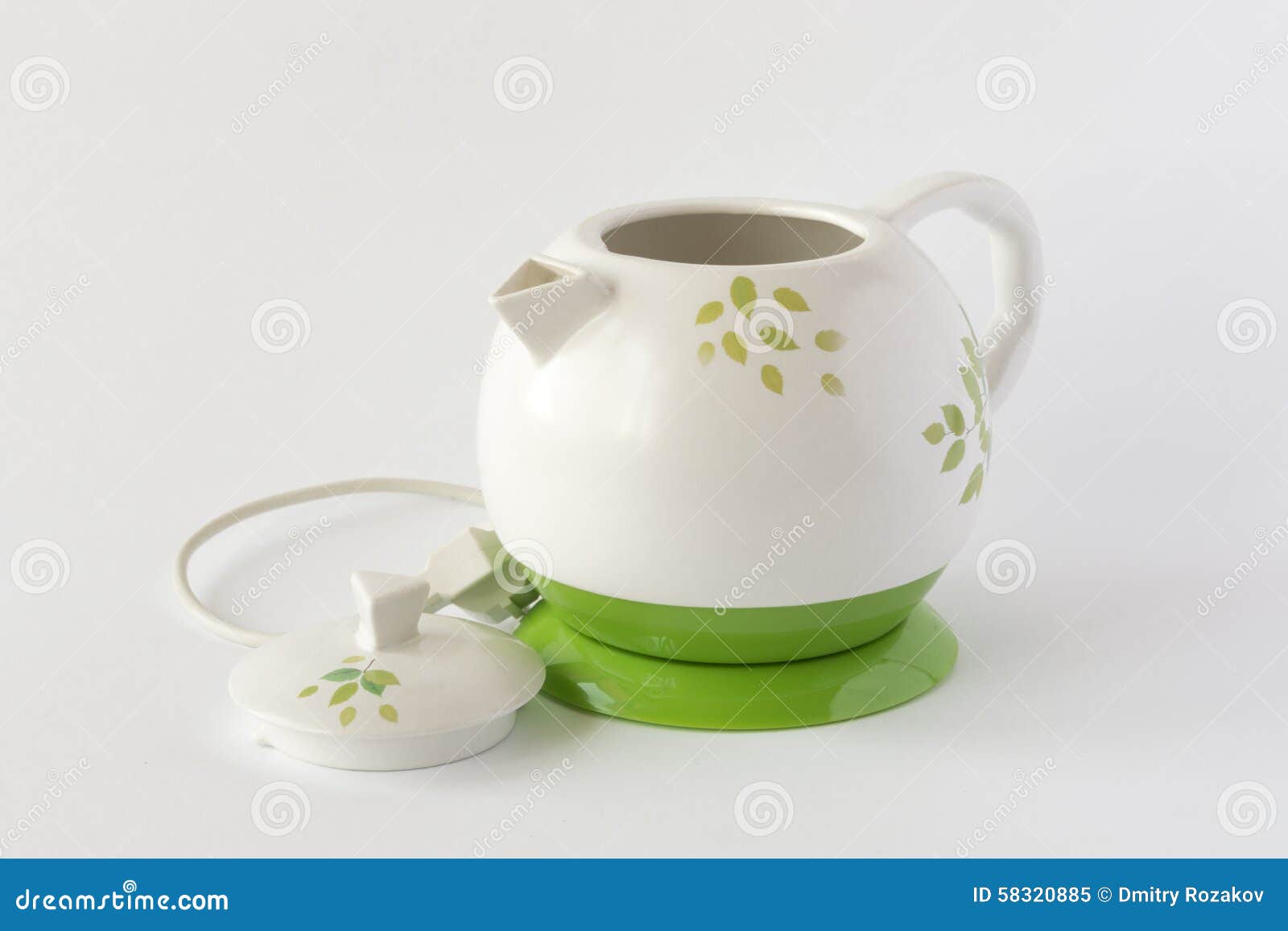Ceramic Electric Kettle with Green Pattern Stock Image - Image of ...