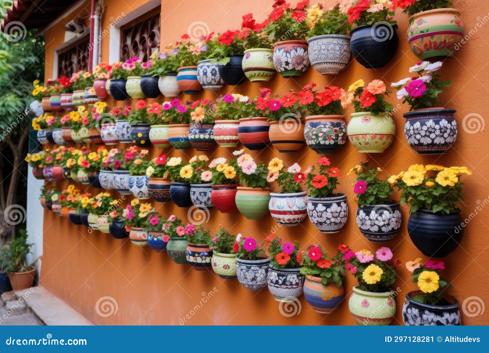 Ceramic Flower Pots Decorating the Walls of Houses Stock Image - Image ...