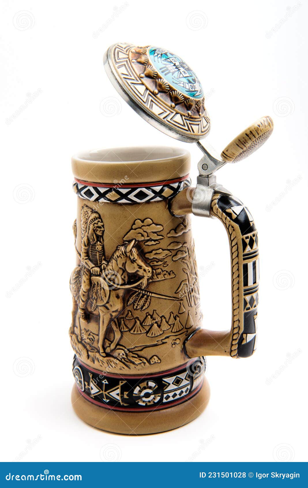 Ceramic German Beer Mug with Lid on White Background Stock Photo ...