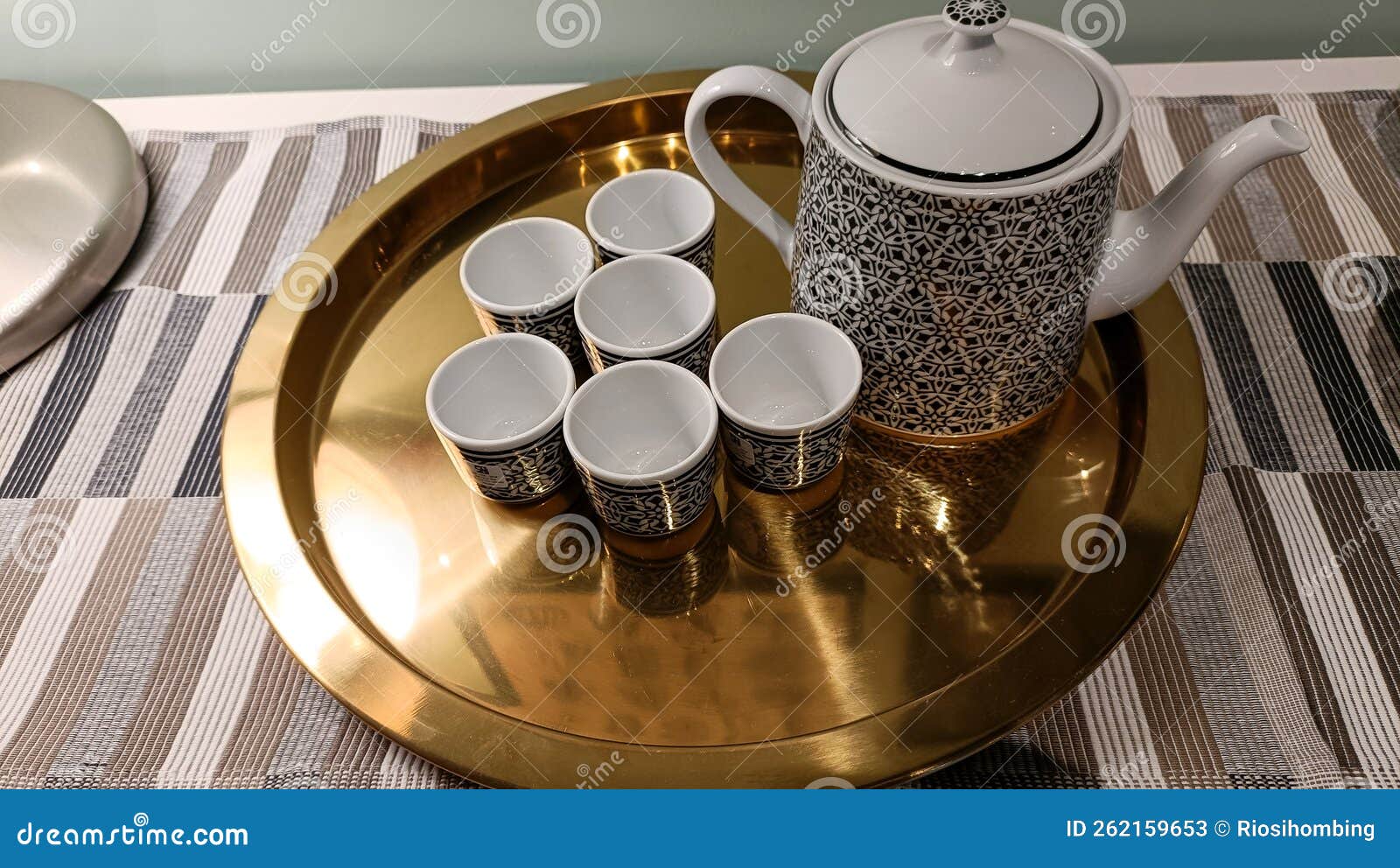 Ceramic Glass and Ceramic Teapot on a Brass Tray Stock Image - Image of ...
