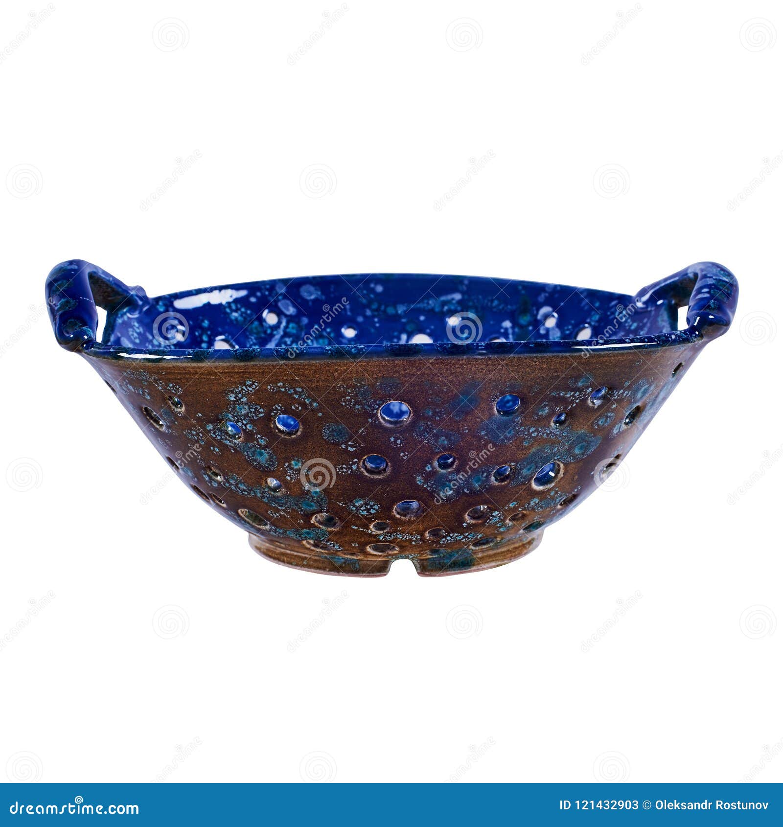 Ceramic Handmade Glazed Colander. Isolated on a White Stock Image ...