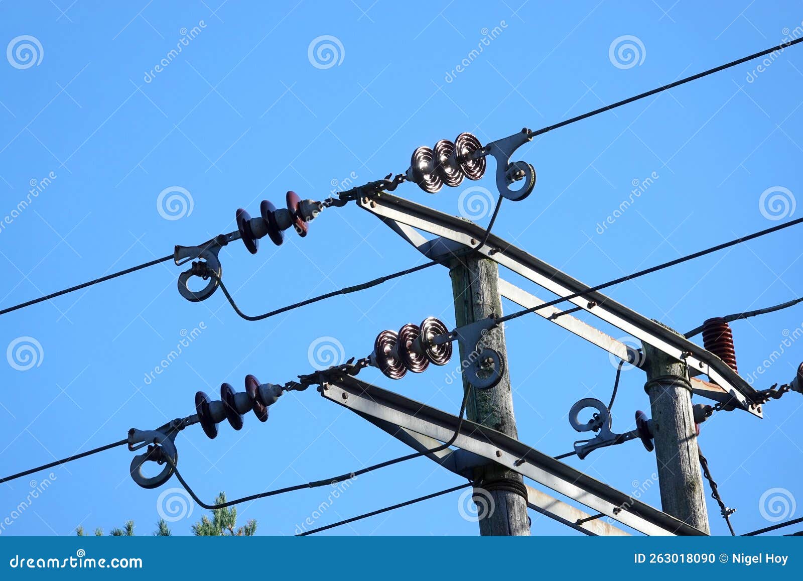 Ceramic Insulators on a Power Line Stock Photo - Image of wire, england ...