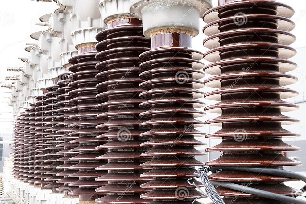 Ceramic Isolators of High Voltage Electrical Equipment Stock Photo ...