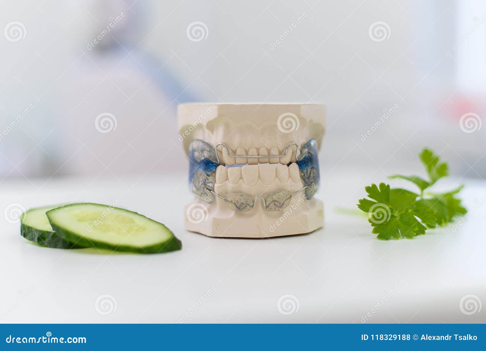 Ceramic Jaws with a Staple Lie with Sliced Cucumber Stock Photo - Image ...
