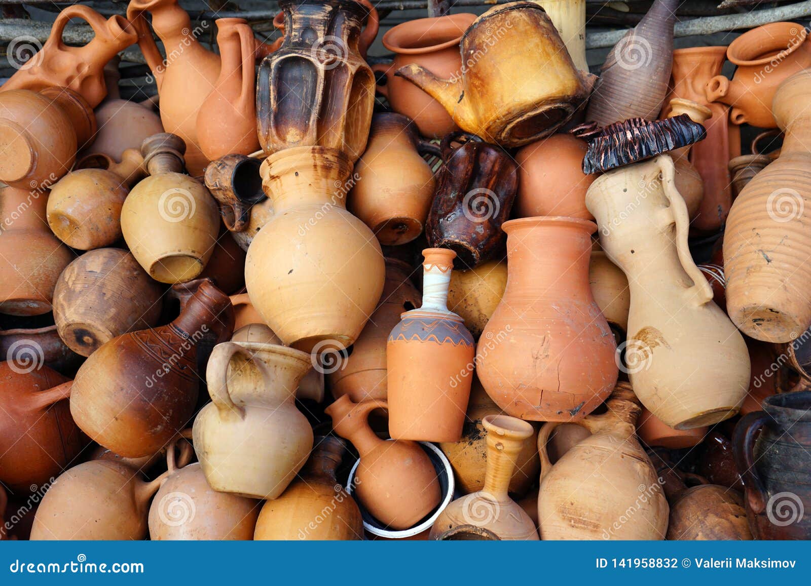 Ceramic Jugs, Vases, Mugs, Different Shapes and Sizes Stock Photo ...