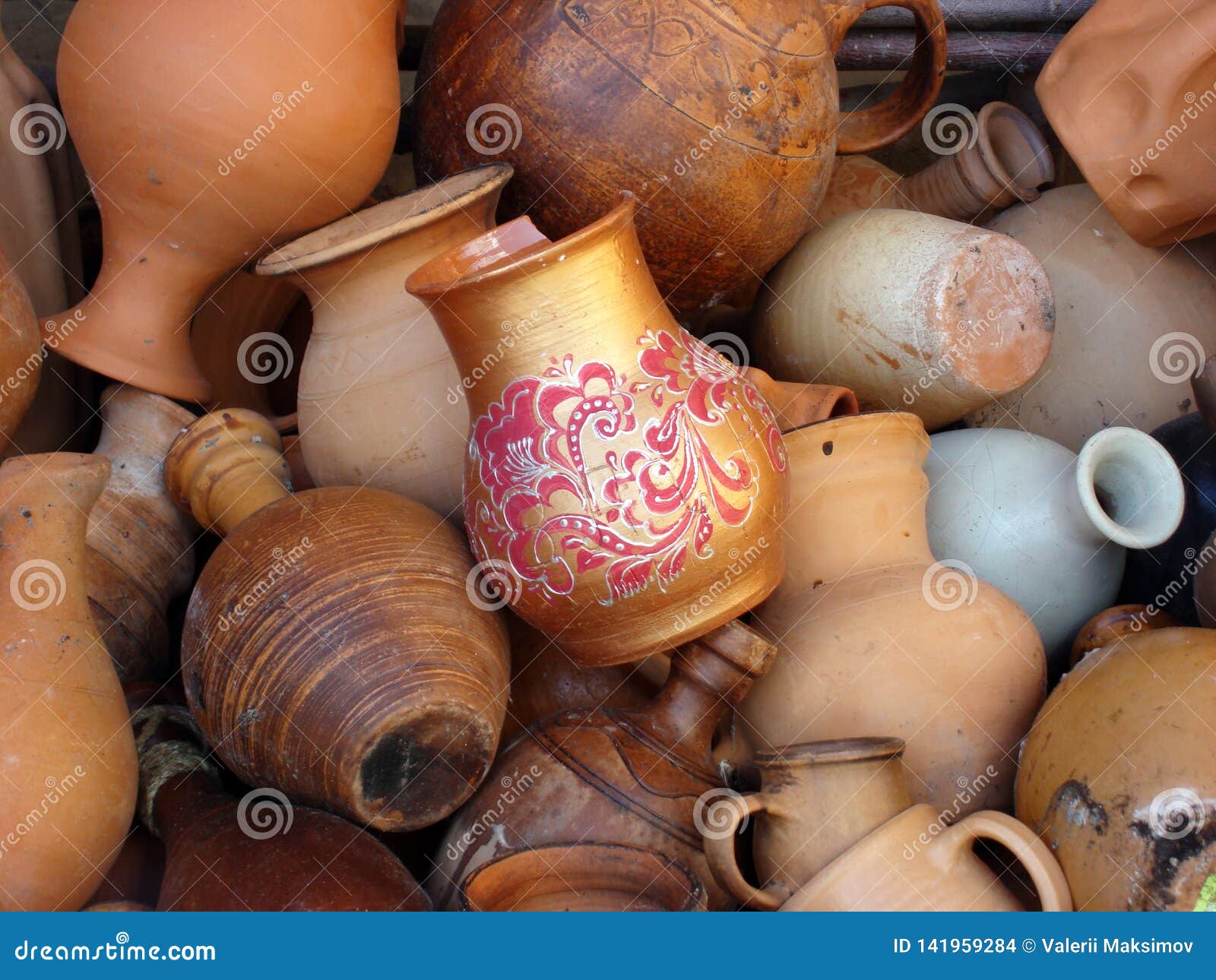 Ceramic Jugs, Vases, Mugs, Different Shapes and Sizes Stock Photo ...