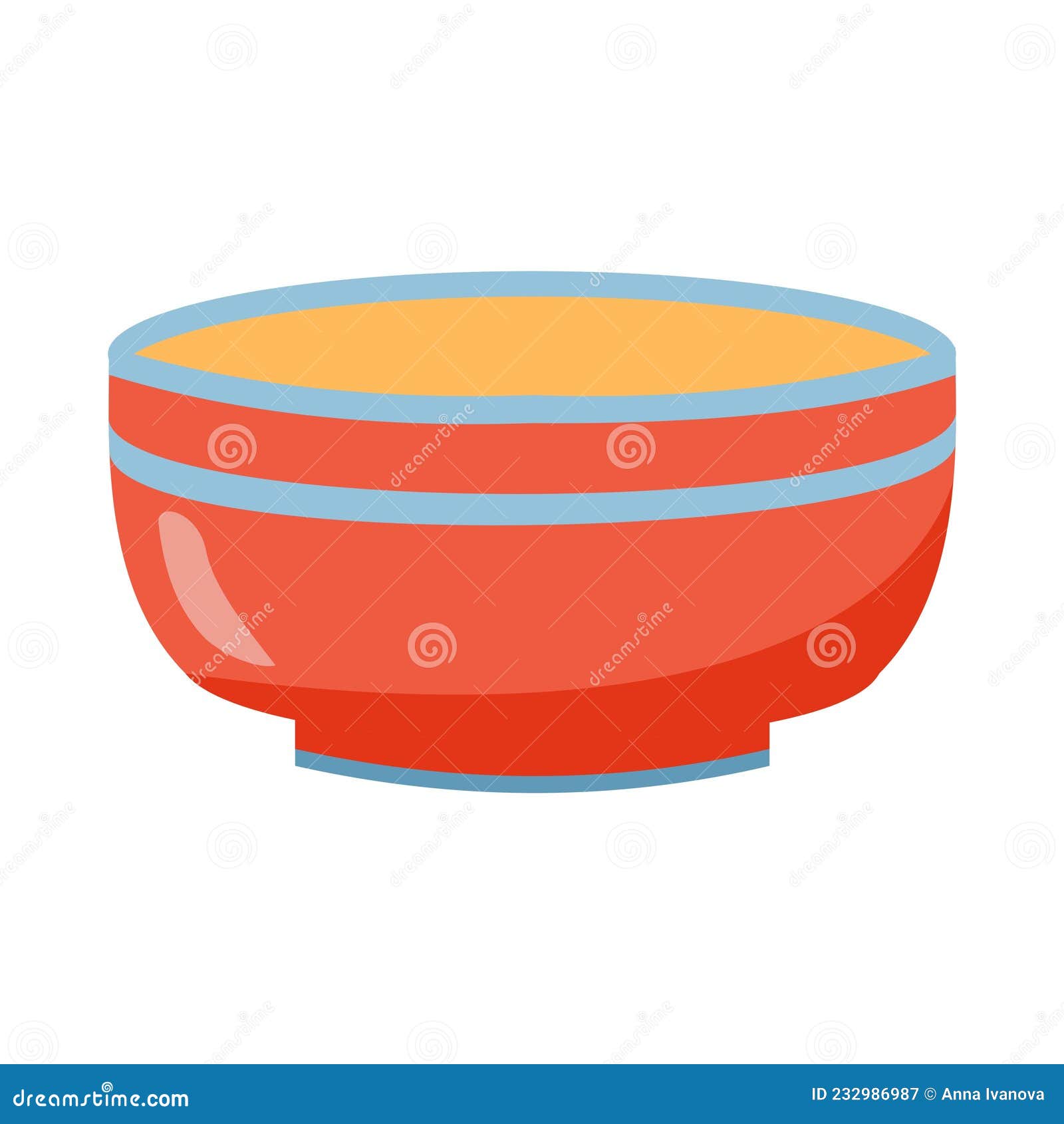 Ceramic Kitchenware Red Bowl Cartoon Vector Illustration on White ...