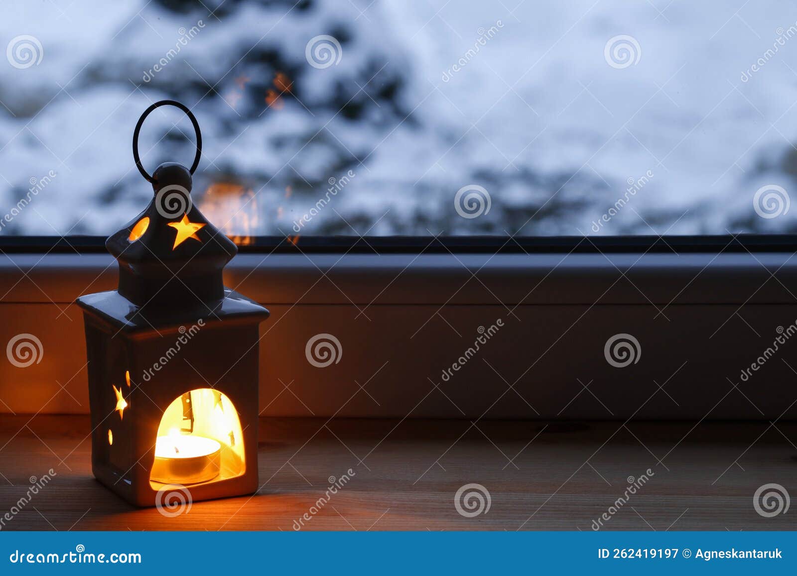 Ceramic Lantern with a Candle by the Window Stock Image - Image of ...