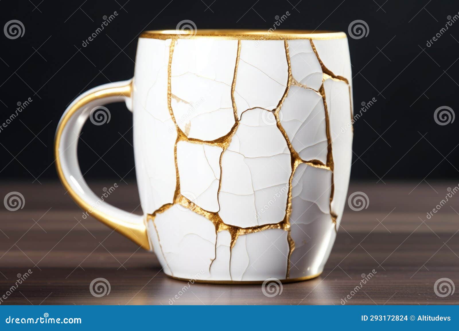 Ceramic Mug with Cracks Repaired with Gold Kintsugi Stock Photo - Image ...