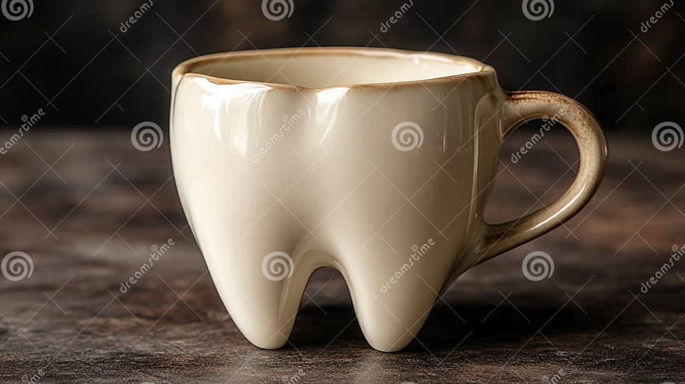 Ceramic Mug Shaped Like Tooth with Handle on Rustic Background Stock ...