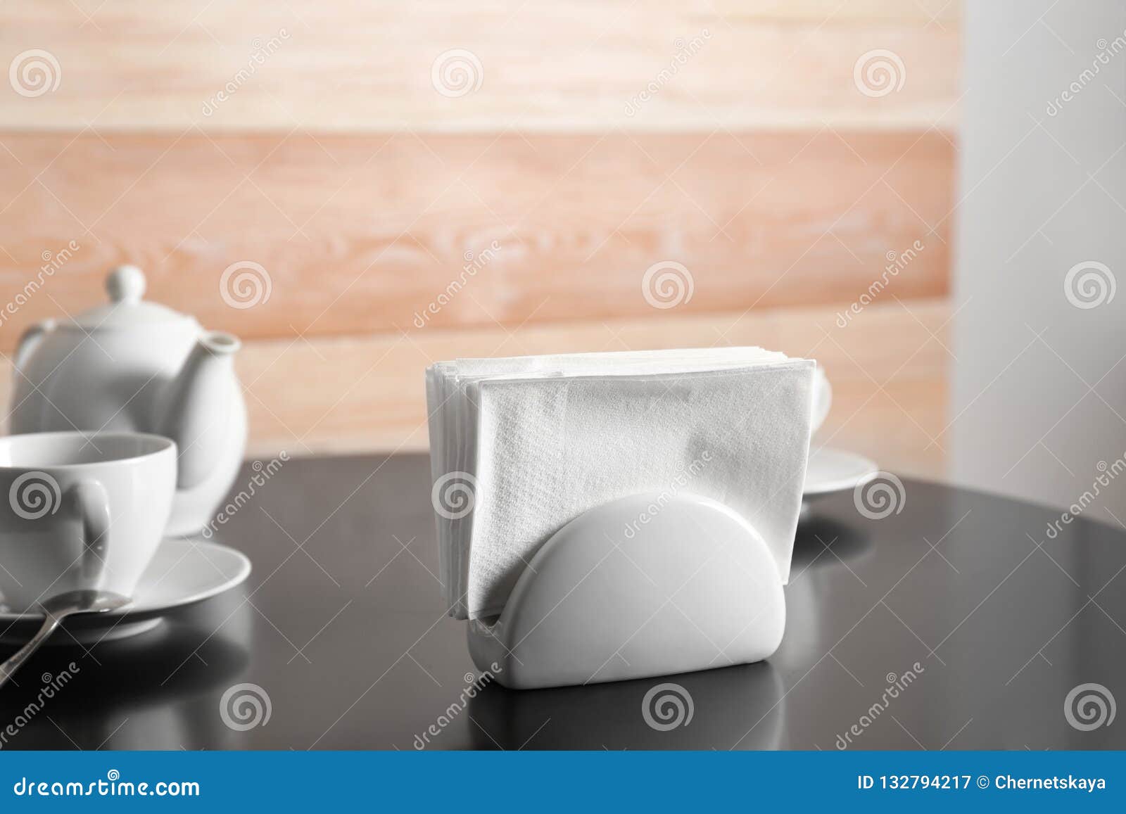 Ceramic Napkin Holder with Paper Tissues on Served Table. Stock Image ...