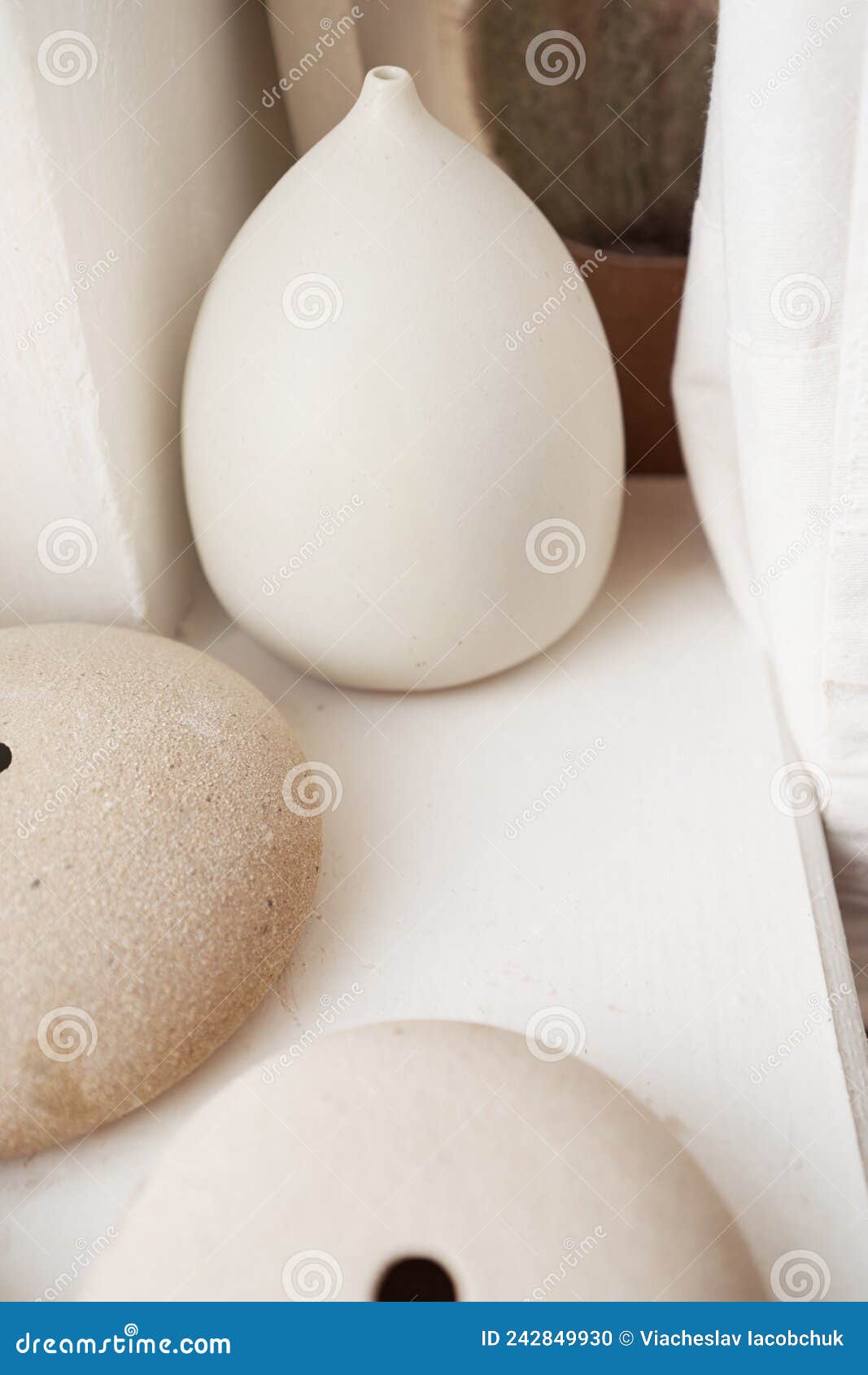 Three Empty Handmade Earthenware Products in Pottery Shop Stock Photo ...