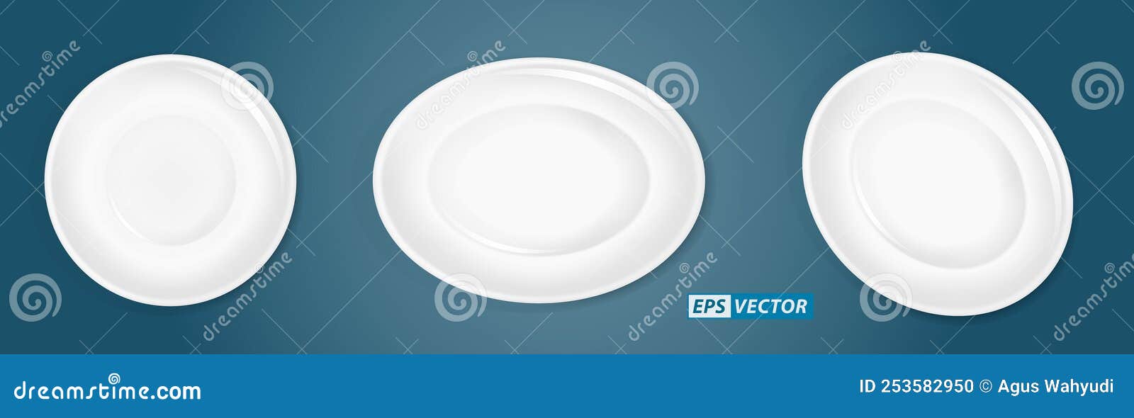 Set of Realistic Blank Ceramic Plates or Bowl Dinner Dish Utensil or ...