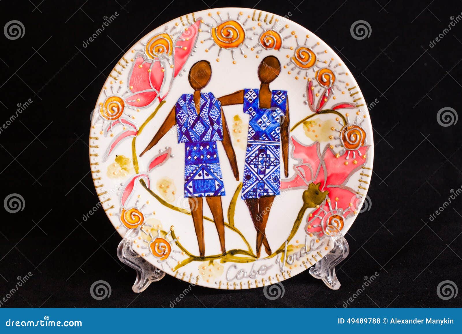 Ceramic Plate with the National Figure. Isolated on Black Stock Photo ...