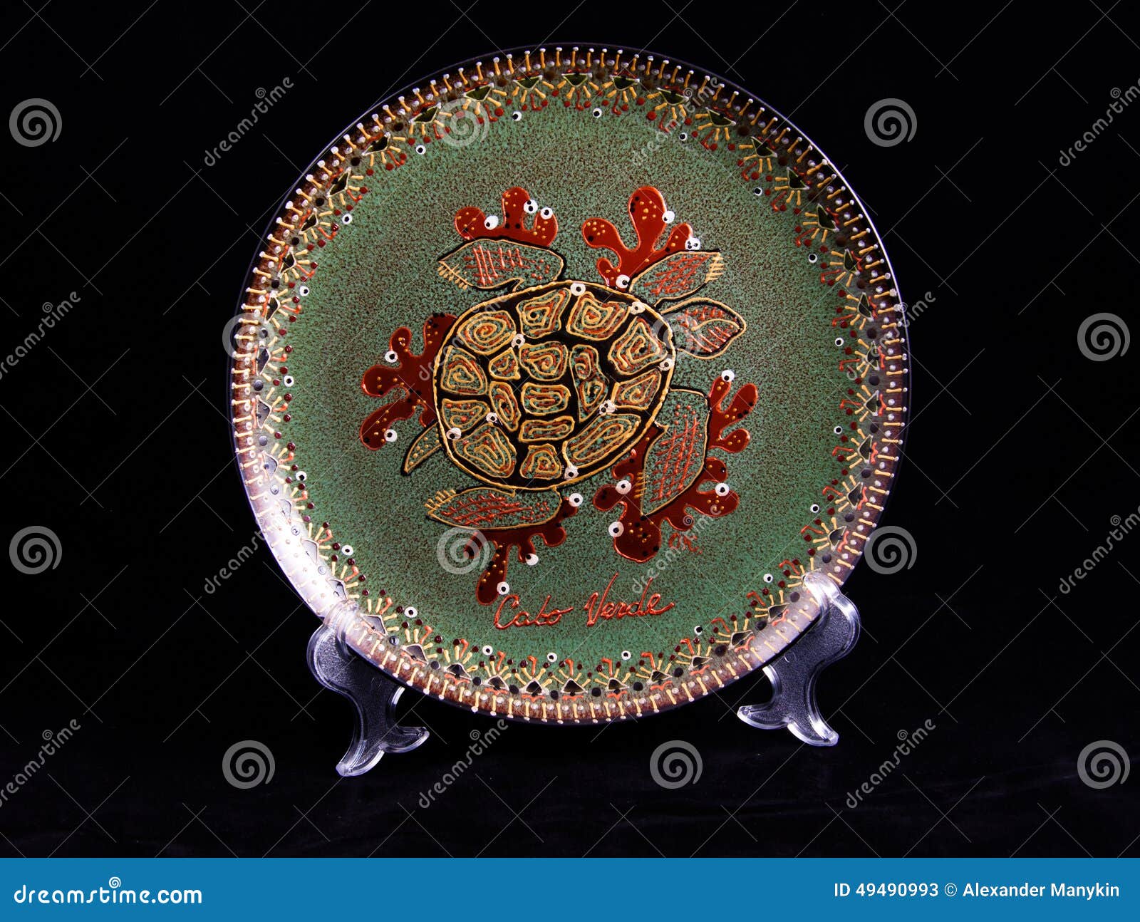 Ceramic Plate with the National Figure. Isolated on Black Stock Image ...