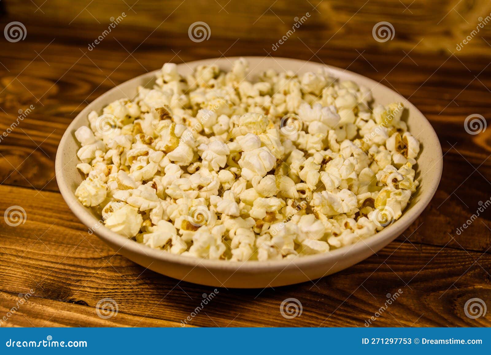 Ceramic Plate with Popcorn on Wooden Table Stock Image - Image of ...