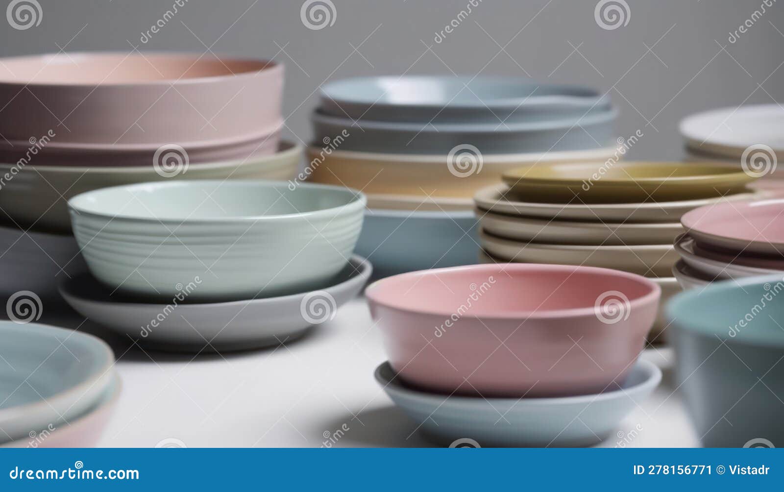 Ceramic Plates and Bowls in Pastel Colors Stock Illustration ...