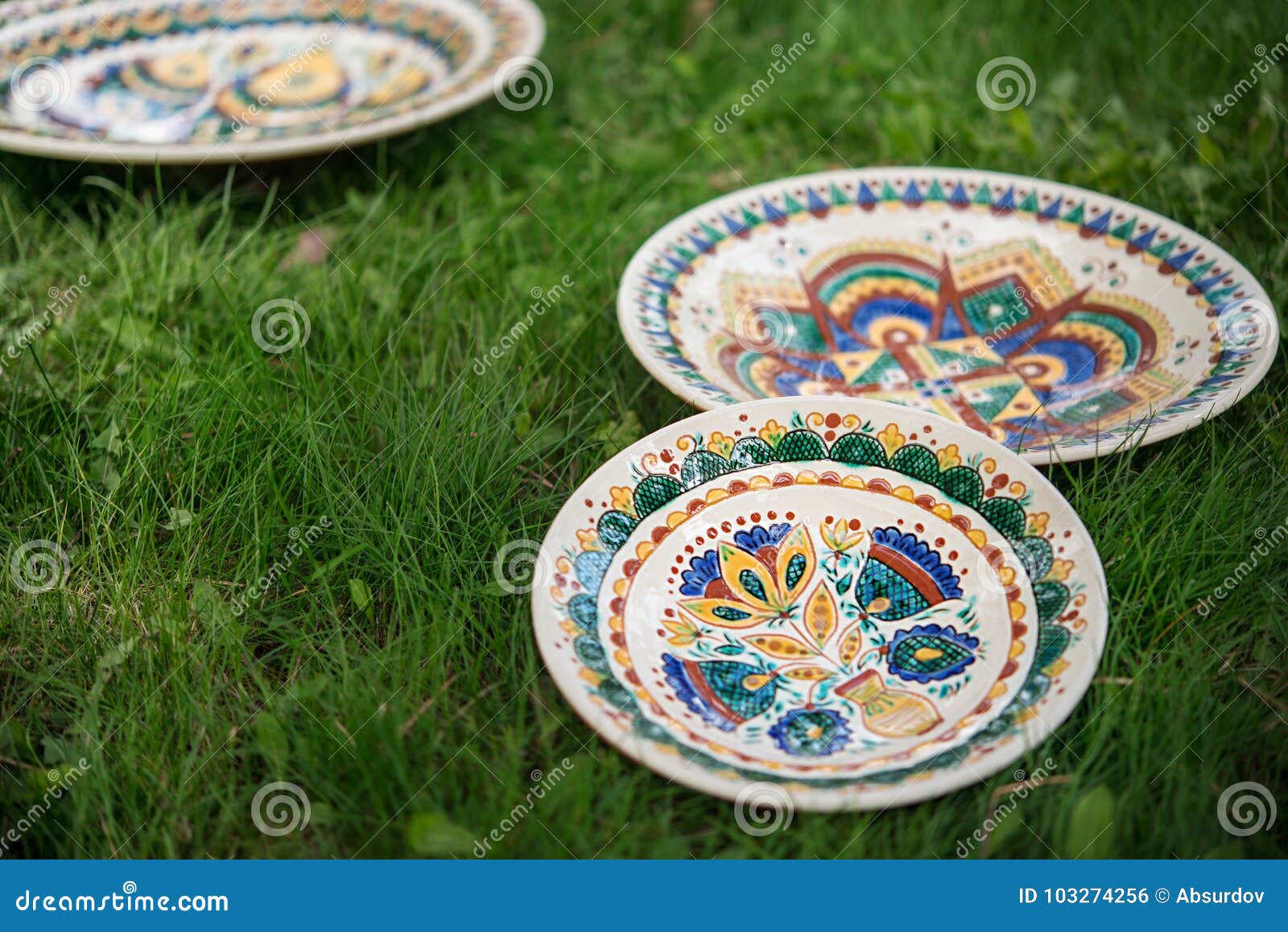 Ceramic Plates Painted with Various Traditional Patterns Stock Photo ...