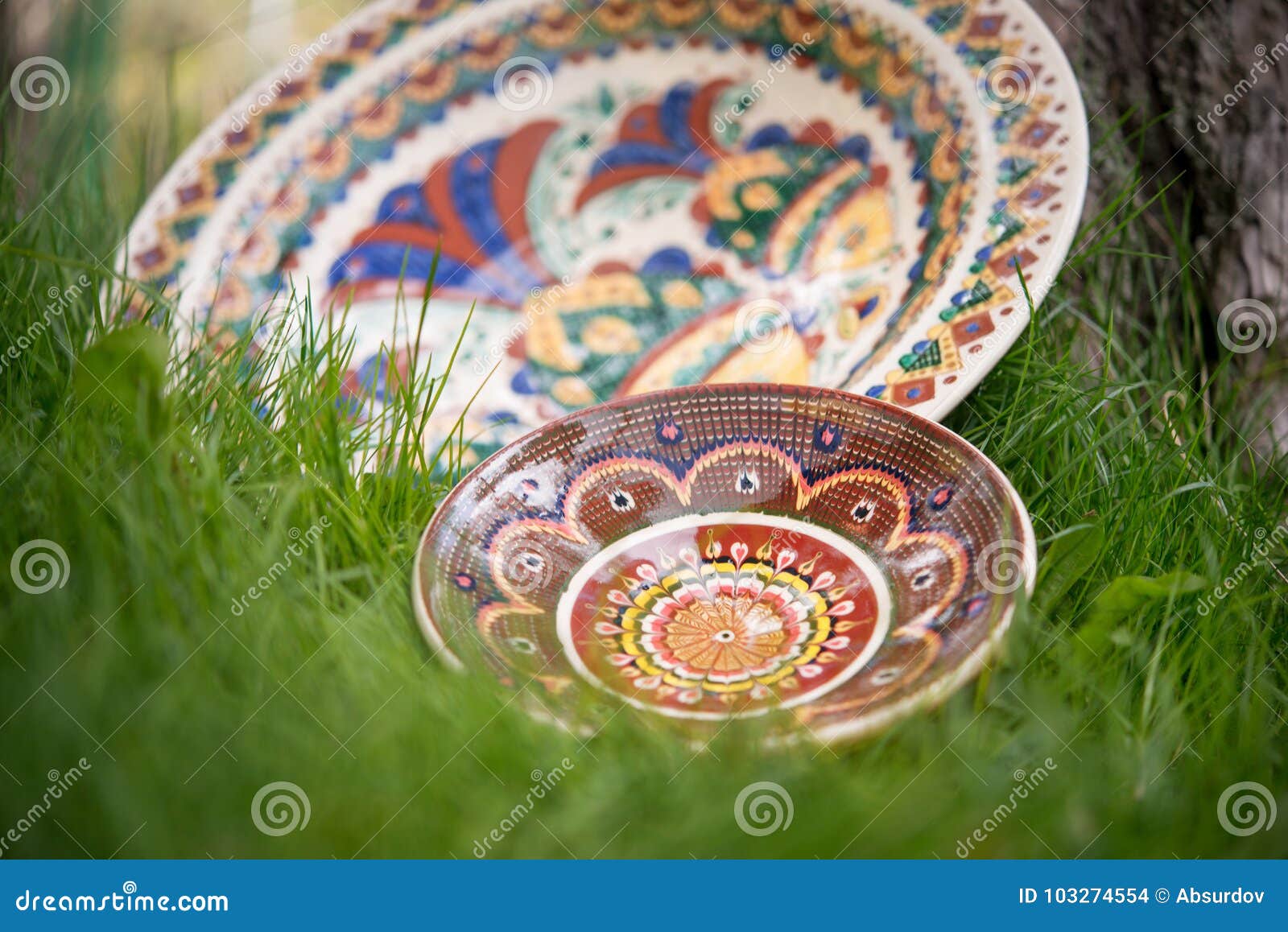 Ceramic Plates Painted with Various Traditional Patterns Stock Photo ...