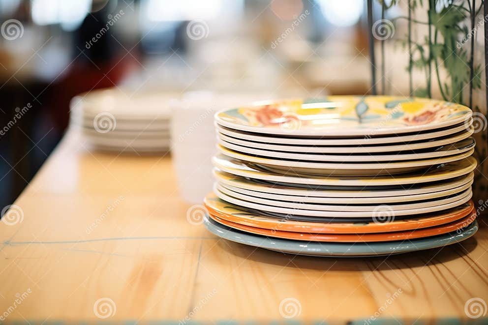 Ceramic Plates Stack on a Store Table Stock Photo - Image of retail ...