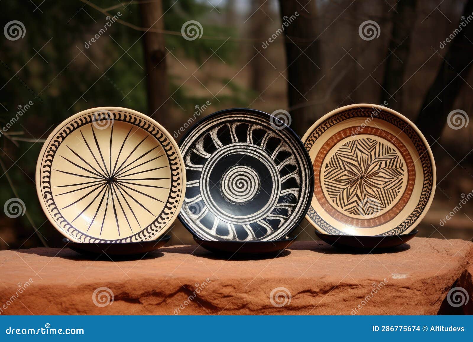 Ceramic Plates with Traditional Ethnic Designs Stock Photo - Image of ...