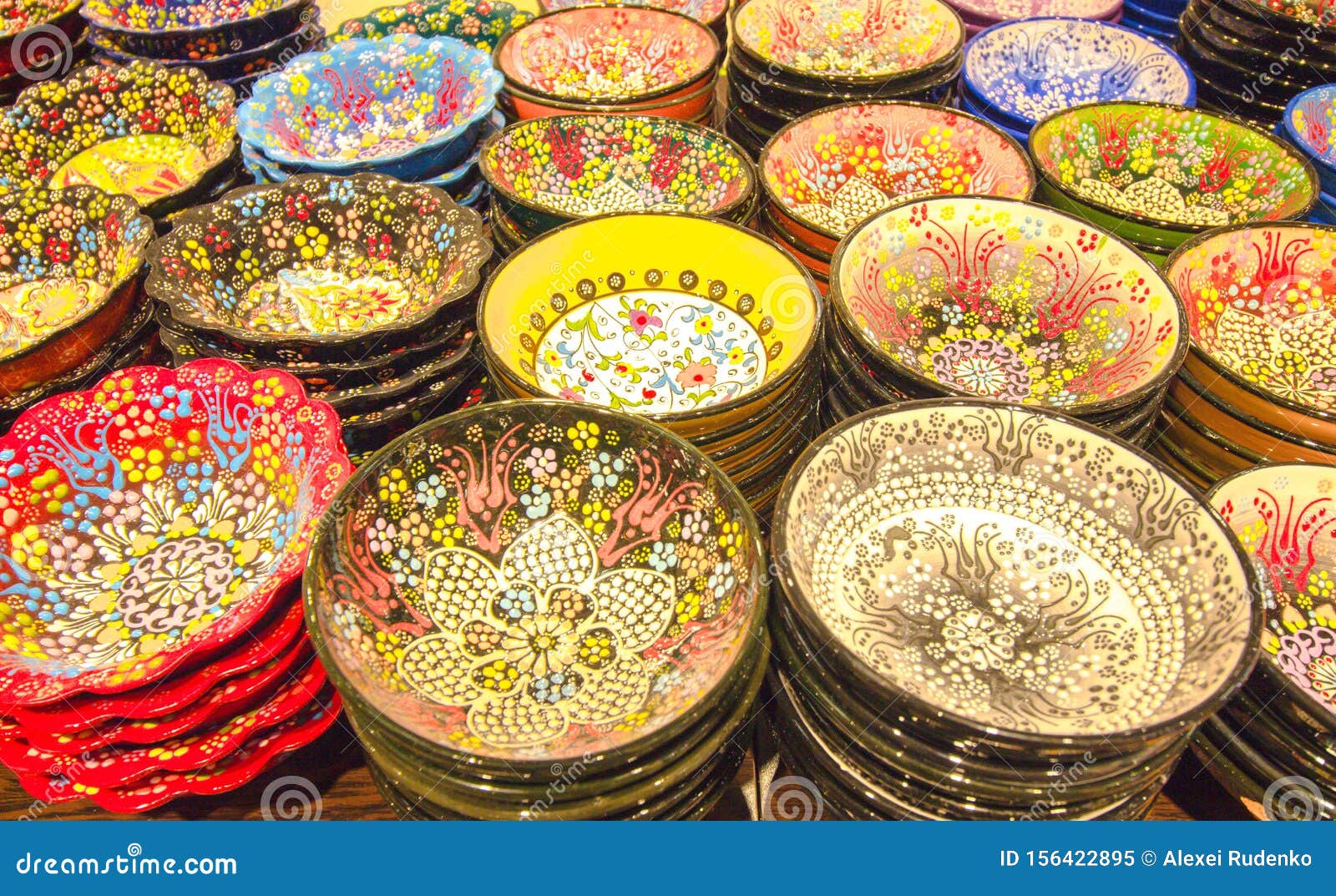 Ceramic Plates of Various Colors Stock Image - Image of painted, food ...
