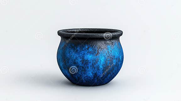 Ceramic Pot with Blue and Black Texture Isolated on White Background ...