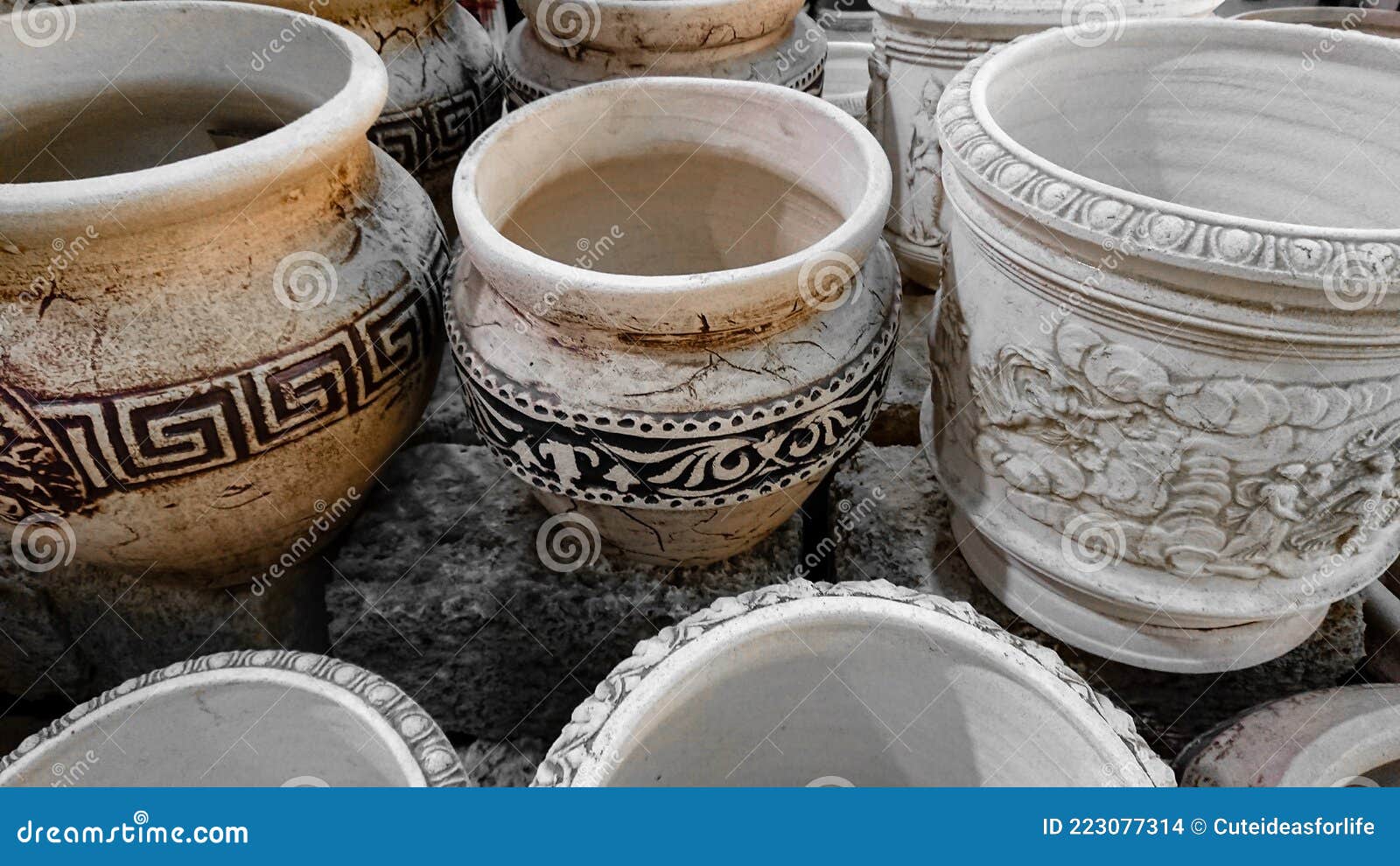 Ceramic Pots for Flowers with Various Patterns Stand in the Store Stock ...