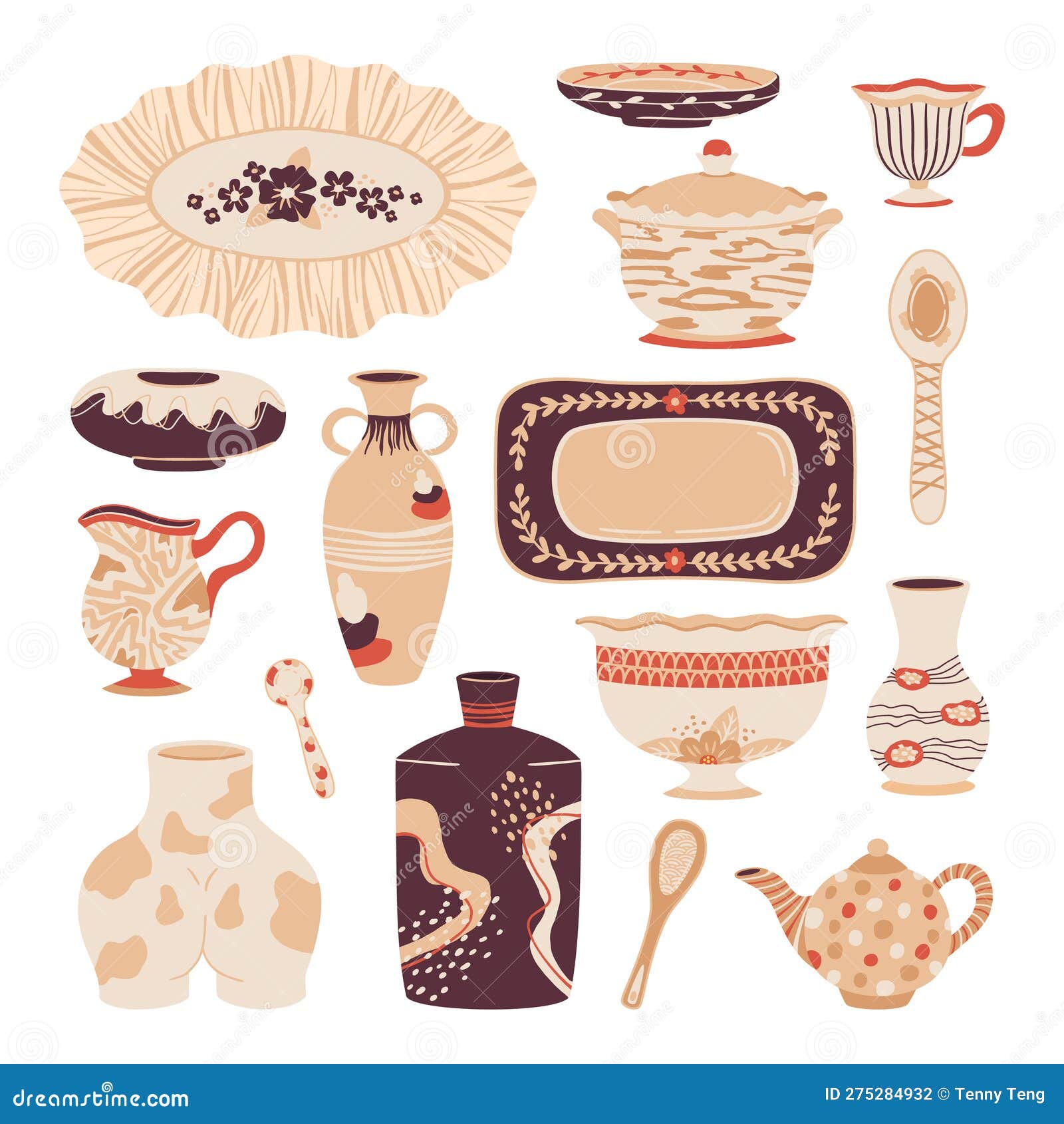 Ceramic Pottery. Decorative Clay Crockery, Vases and Dishes, Ceramic ...