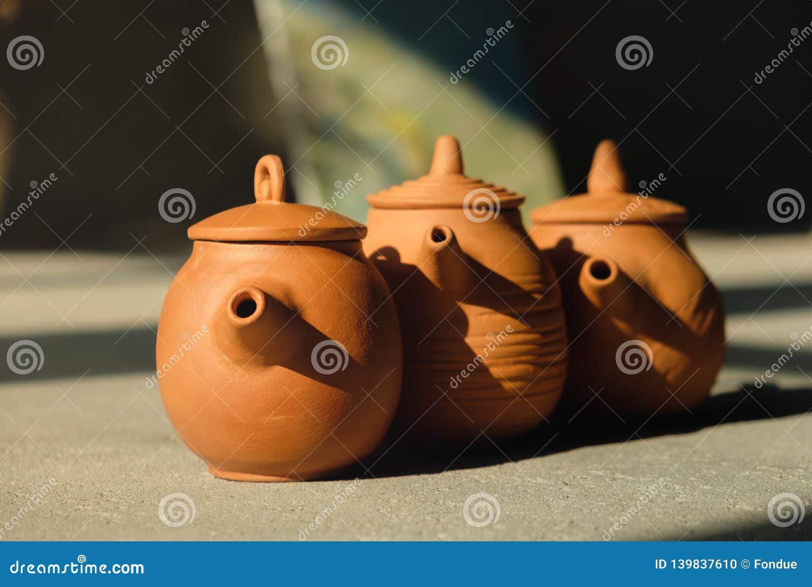 Ceramic Pottery Tea Pots Made from Clay Drying in the Sun Stock Photo ...