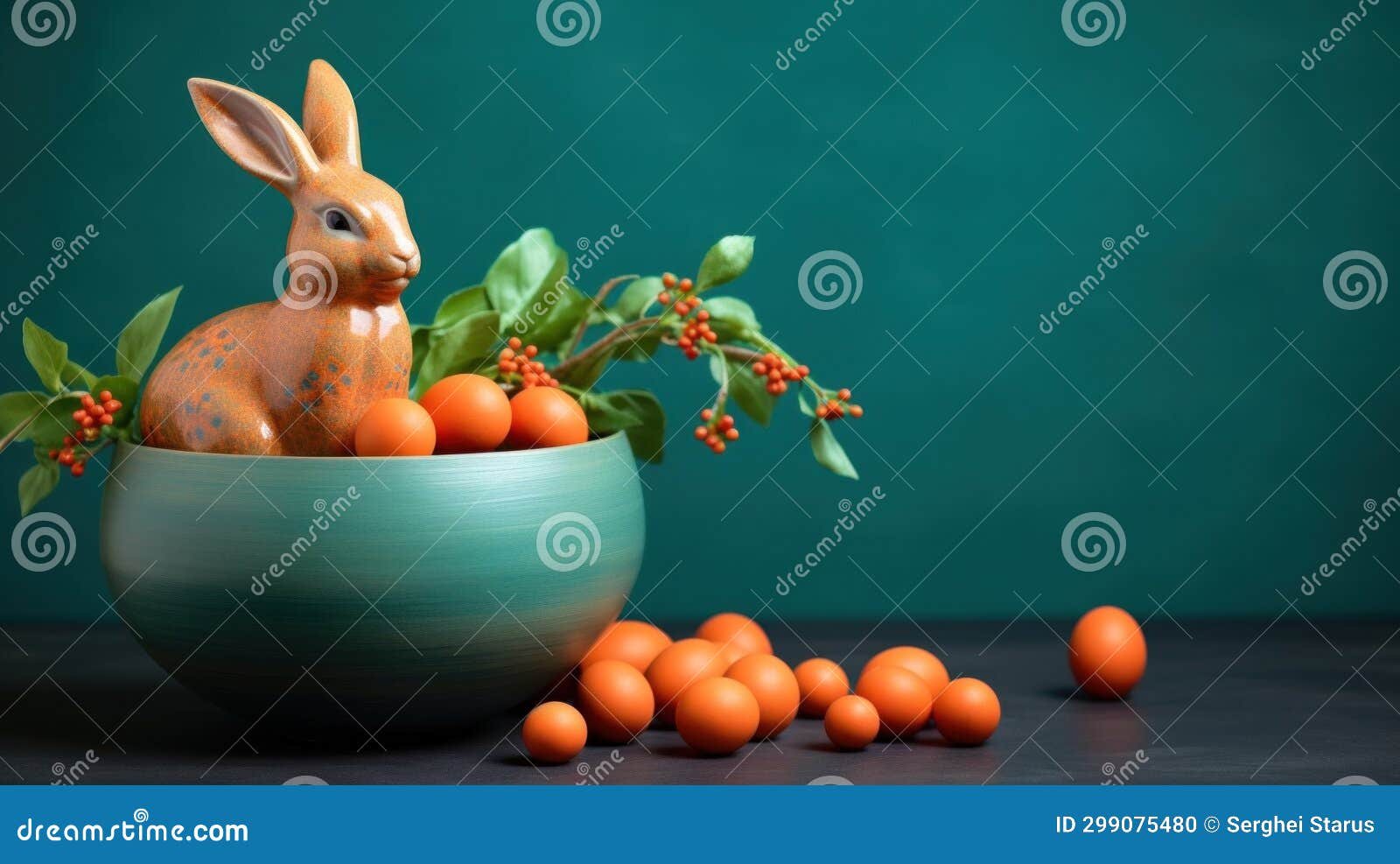 A Ceramic Rabbit Sitting in a Bowl Filled with Oranges, AI Stock ...