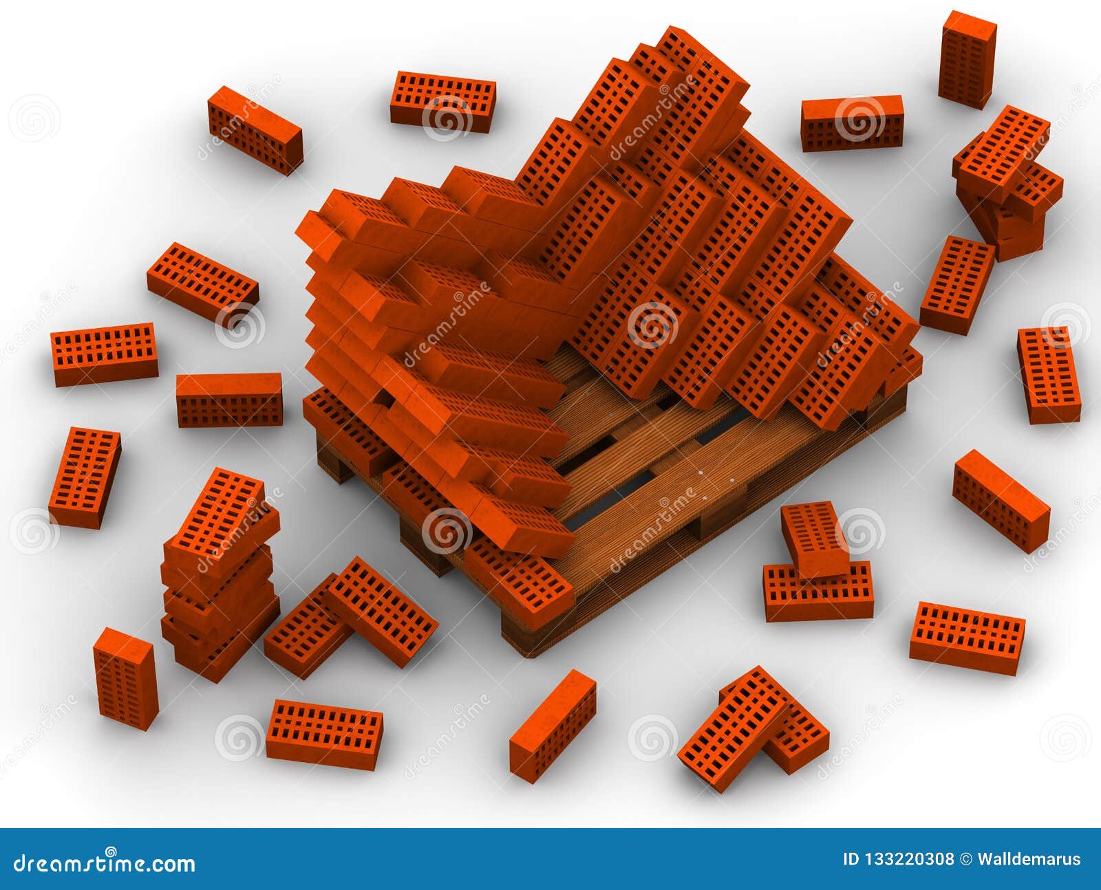 Bricks stacked on pallet stock illustration. Illustration of stone ...