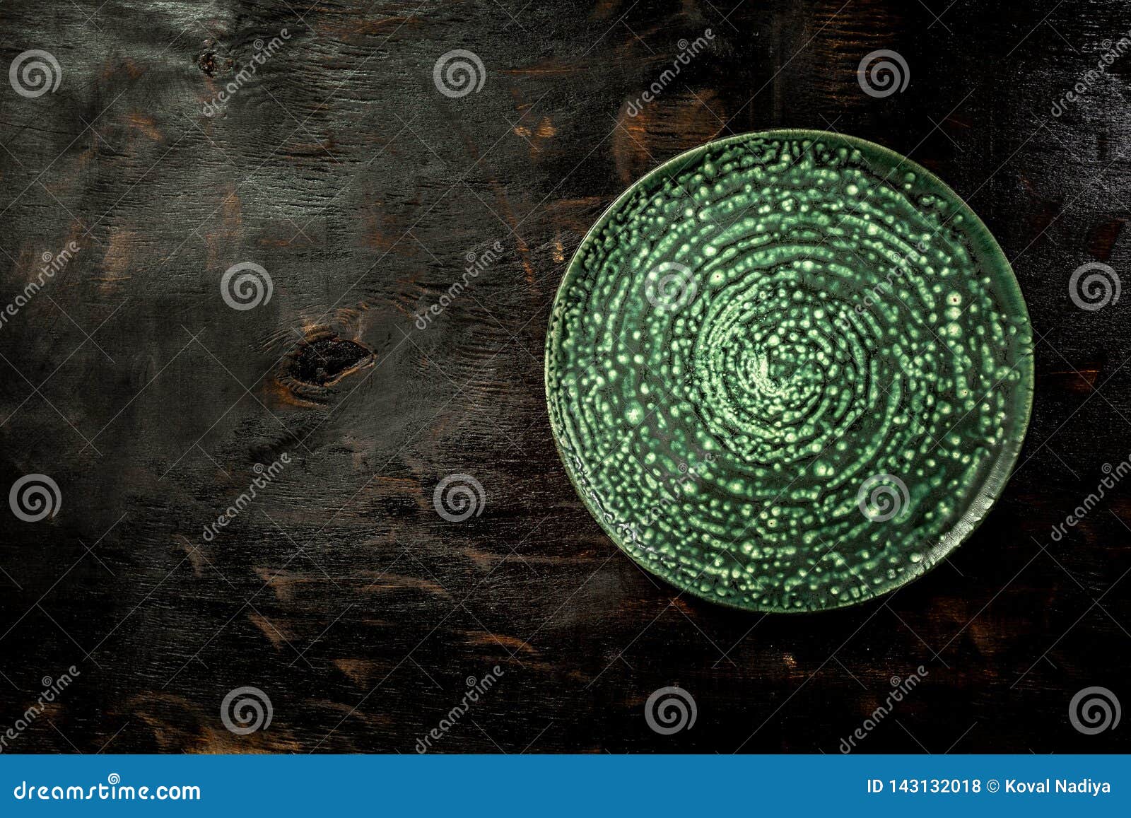 Ceramic Rustic Plate, Cutlery on on the Old Black Table Top View. Table ...