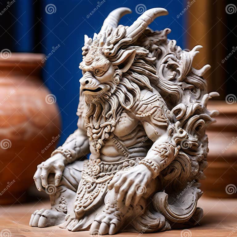 A Ceramic Sculpture of a Mythical Creature or Deity Capturing T Stock ...