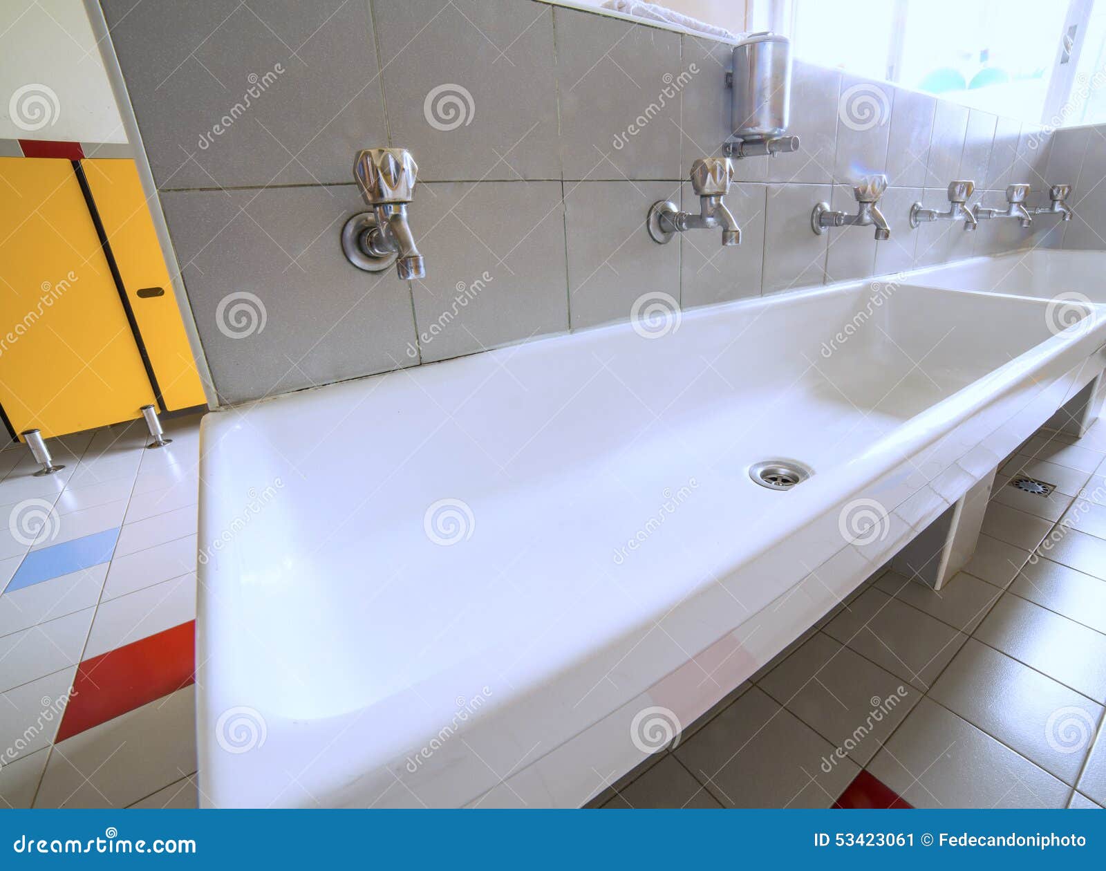 Ceramic Sink with Many Taps in the School Stock Image - Image of room ...