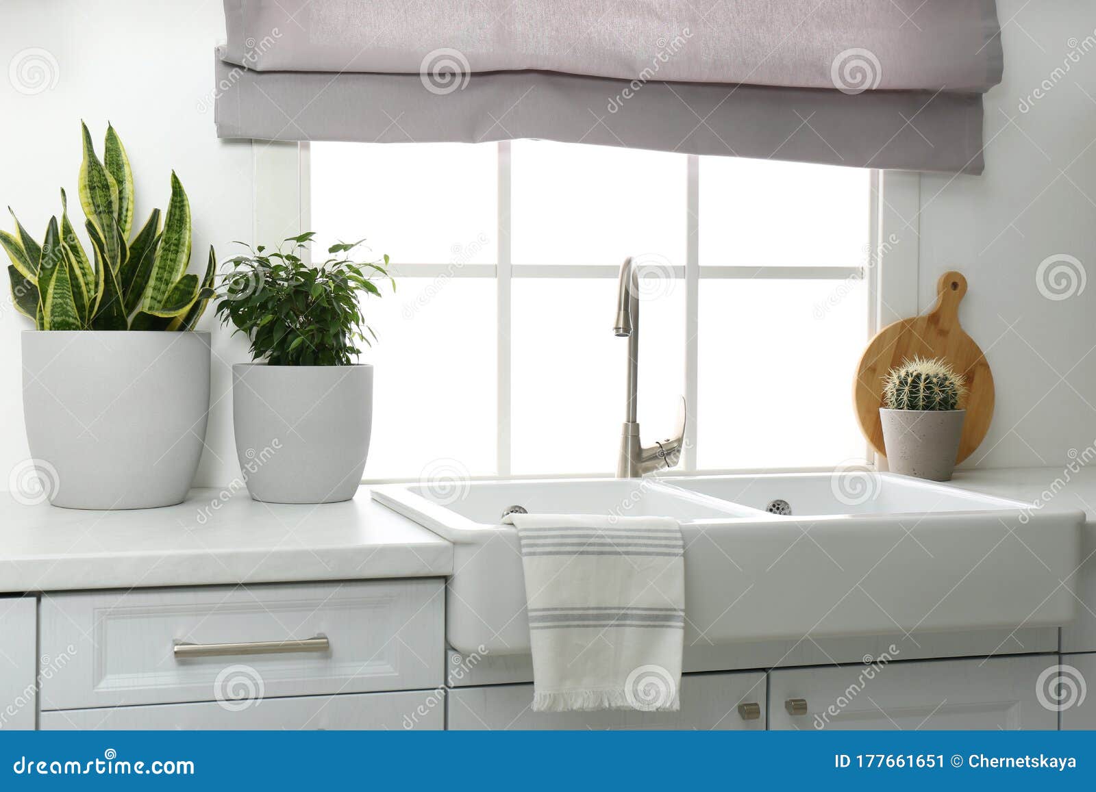 Ceramic Sink and Modern Tap in Kitchen Interior Stock Image - Image of ...