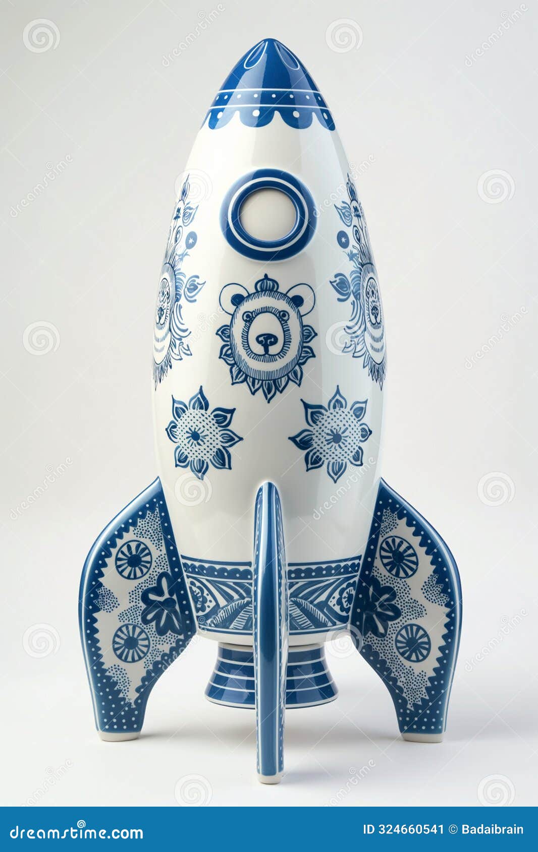 Ceramic Statuette of a Rocket Painted Under Gzhel. Stock Illustration ...