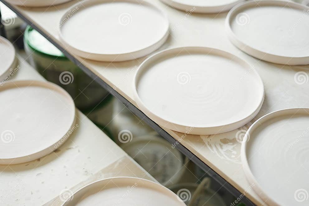 Ceramic Studio, Plane White Plates Ready To Glaze and Baking Stock ...