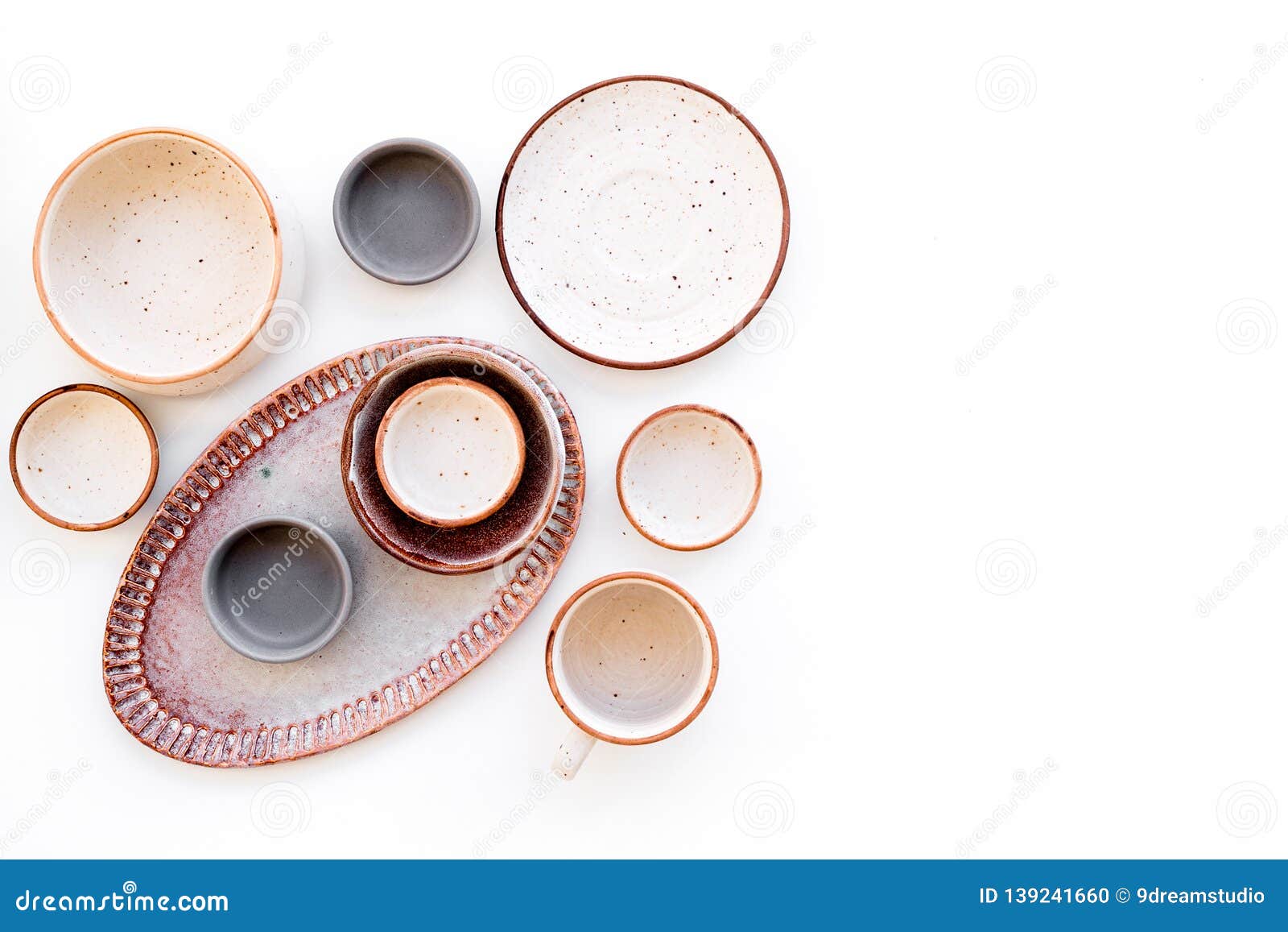 Ceramic Tableware Pattern. Empty Plates and Mugs on White Background ...