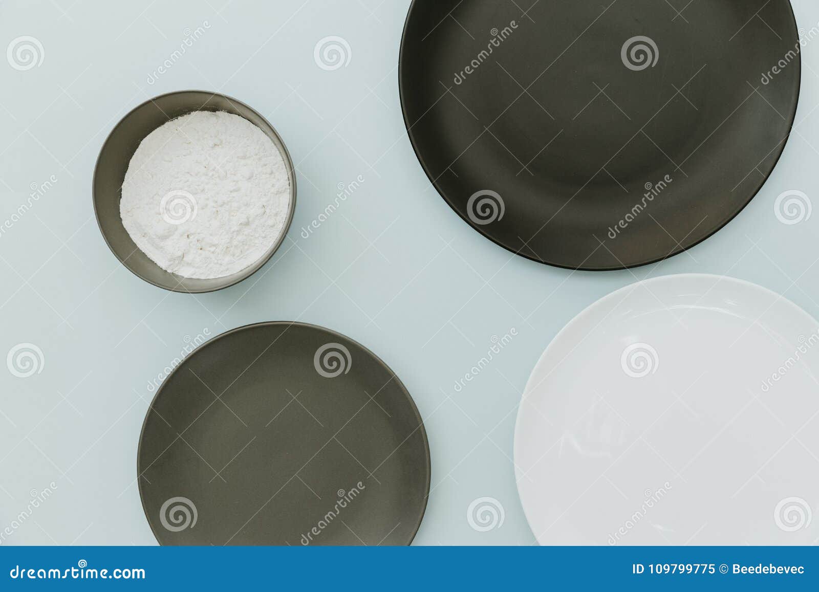 Ceramic Tableware Top View on Pastel Background Mock Up. Stock Image ...
