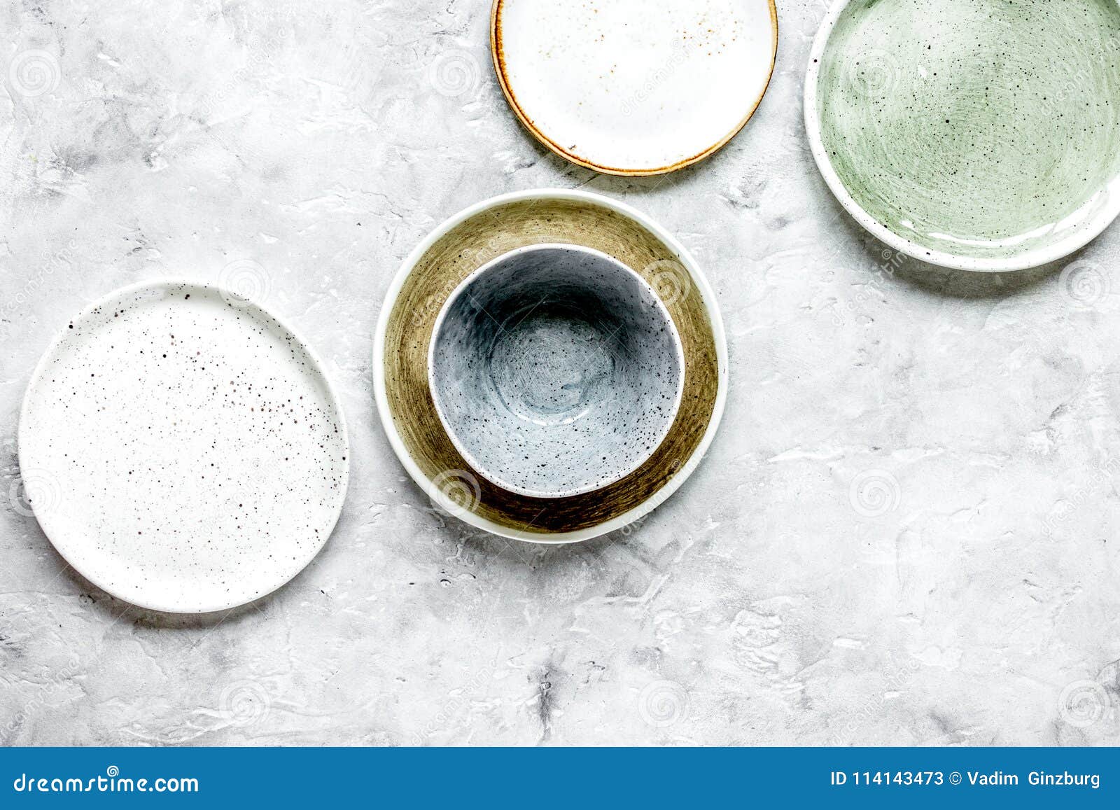 Ceramic Tableware Top View on Stone Background Mock Up Stock Image ...