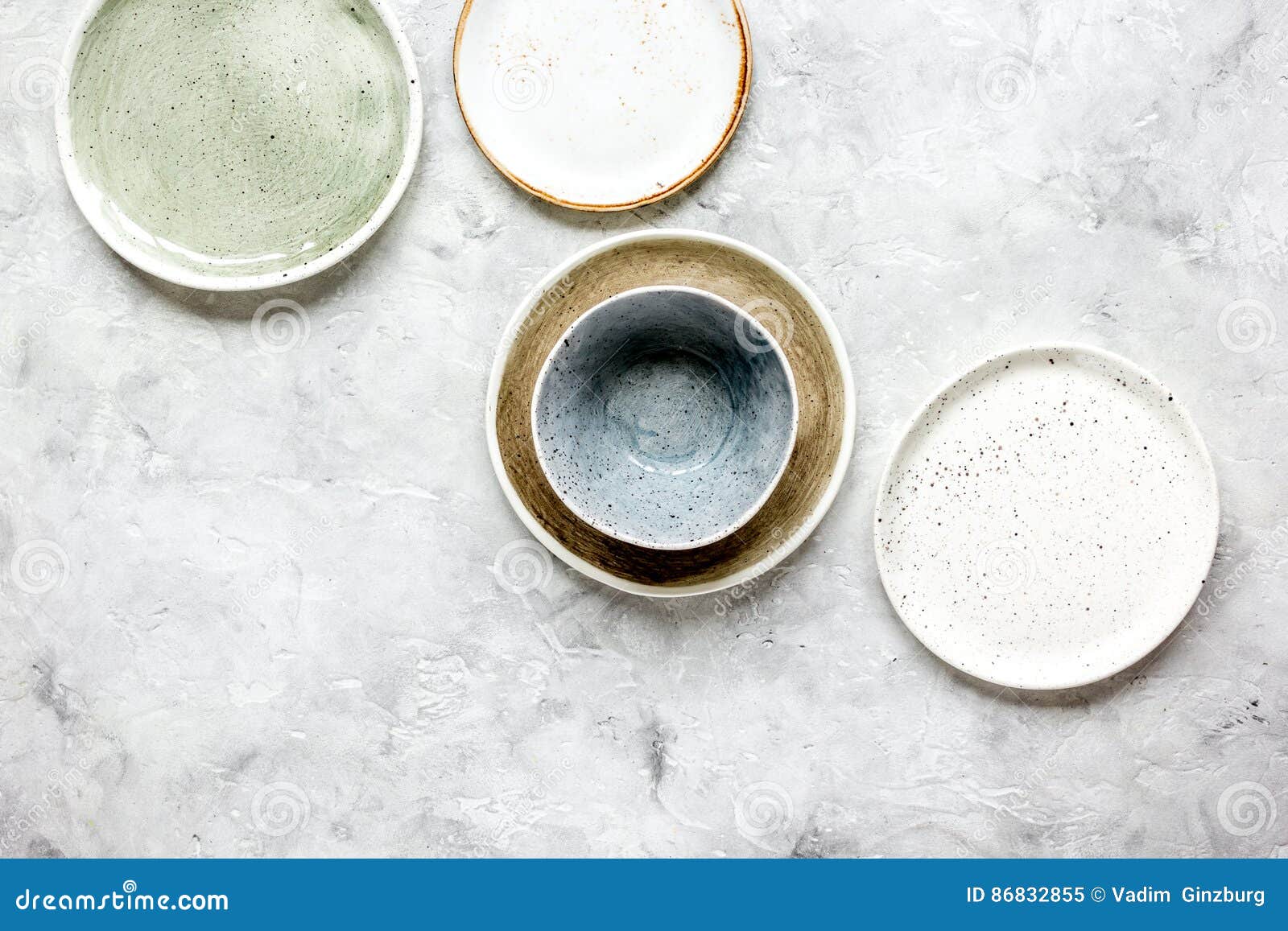 Ceramic Tableware Top View on Stone Background Mock Up Stock Image ...
