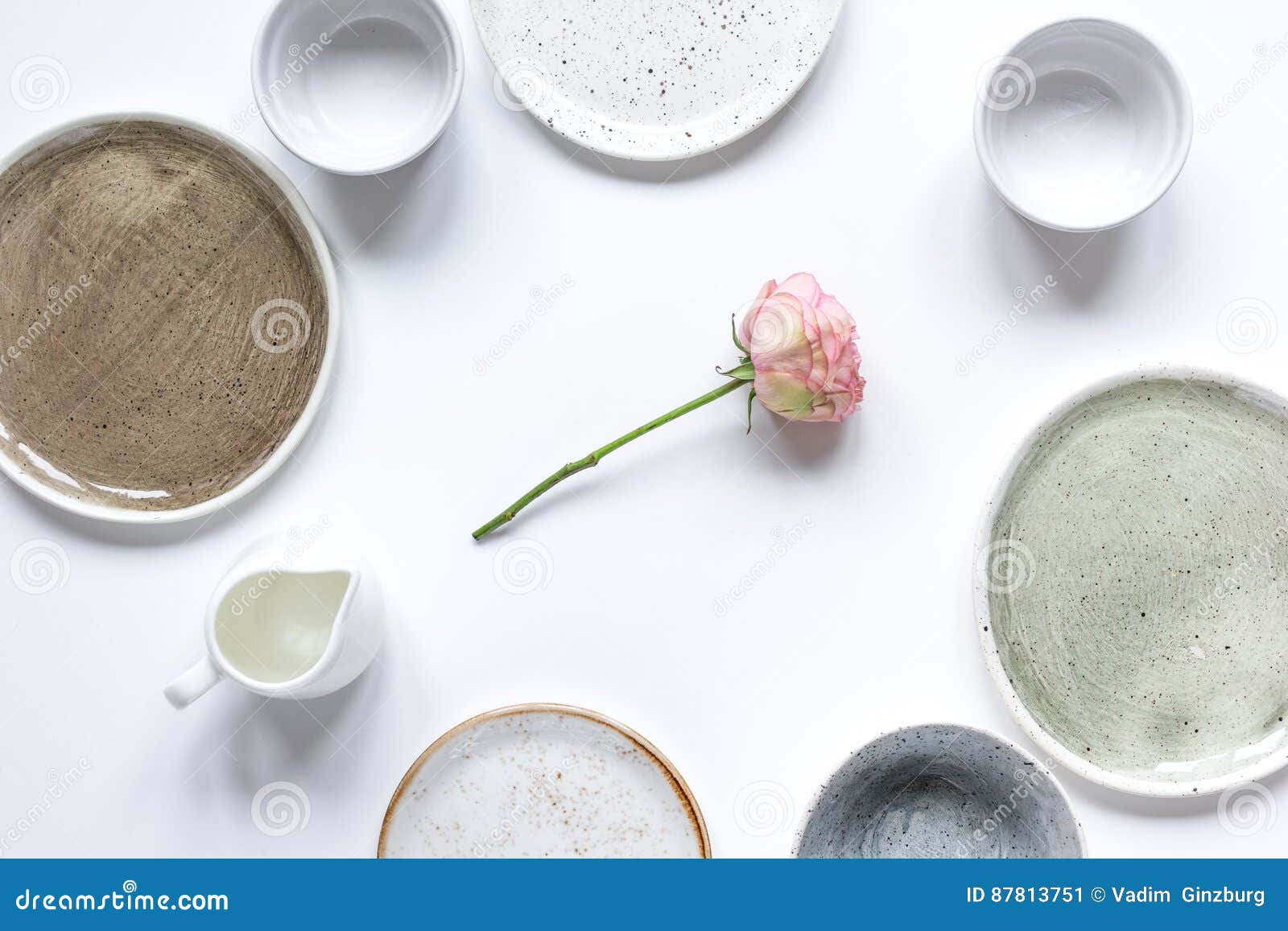 Ceramic Tableware Top View on White Background Mock Up Stock Image ...