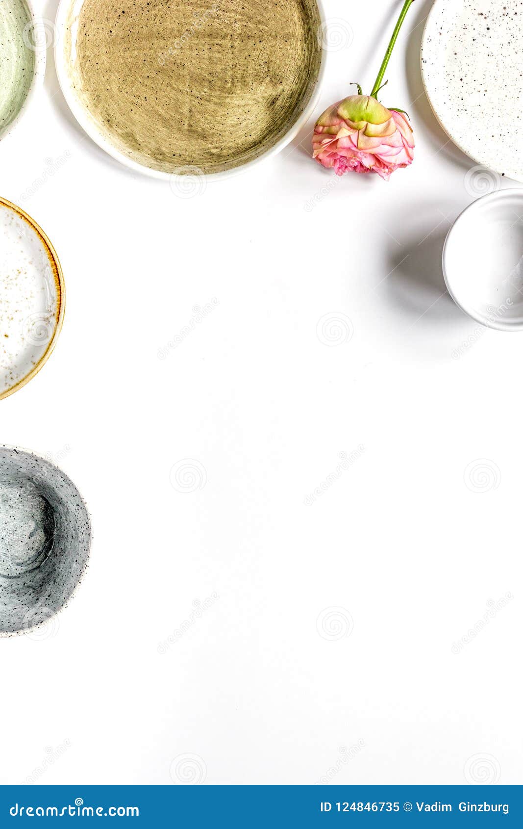 Ceramic Tableware Top View on White Background Mock Up Stock Image ...