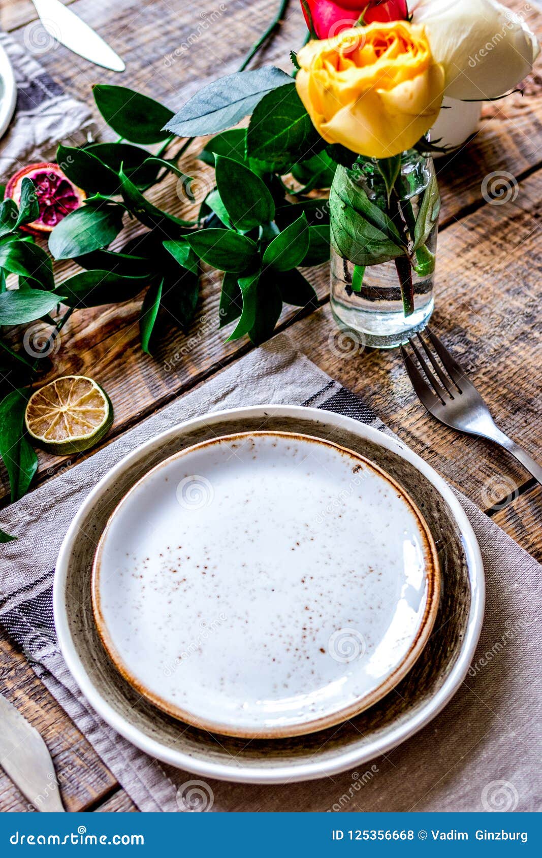 Ceramic Tableware Top View on Wooden Background Mock Up Stock Photo ...