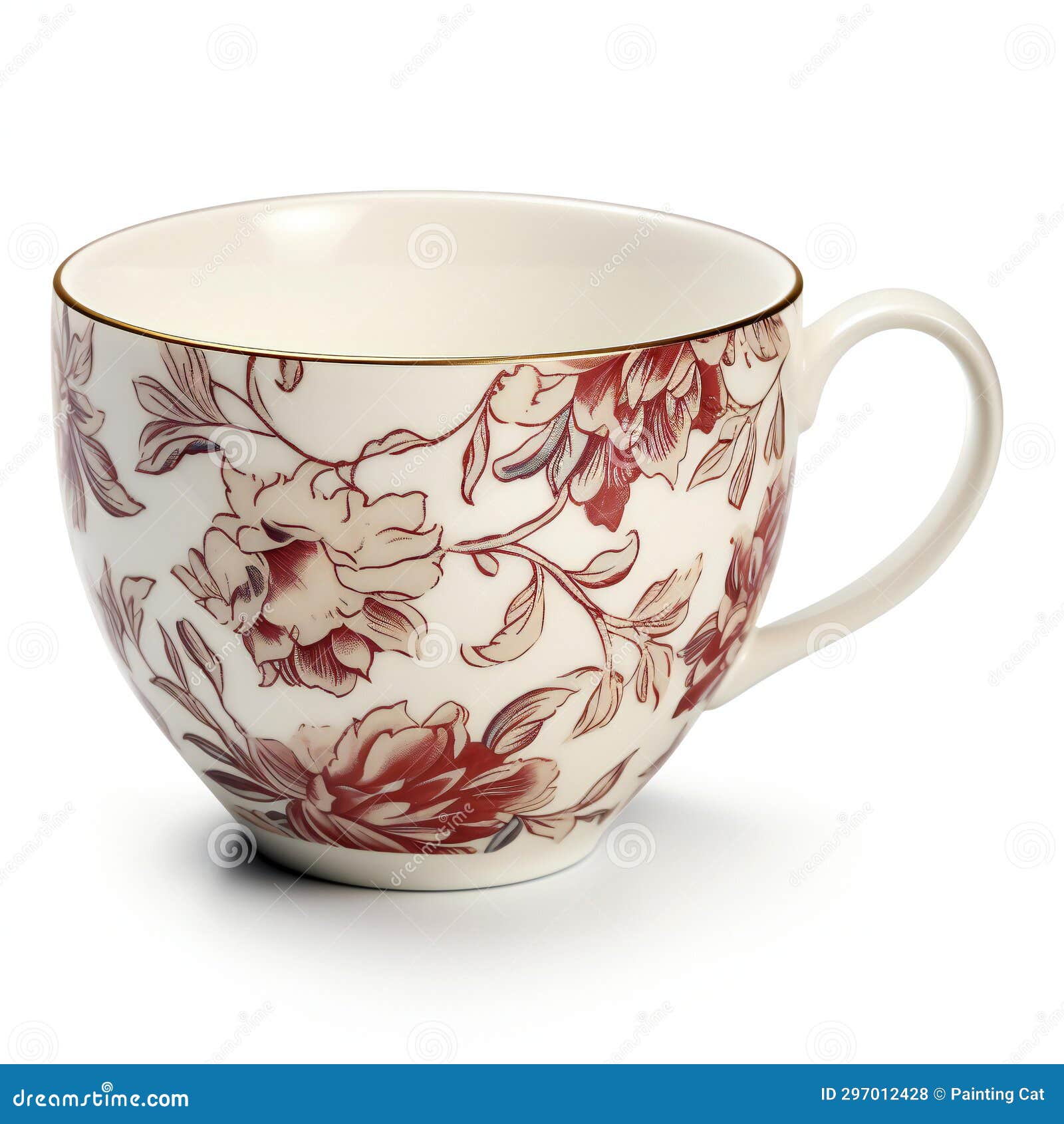 Ceramic Tea Cup with Floral Pattern Isolated on White Background Stock ...
